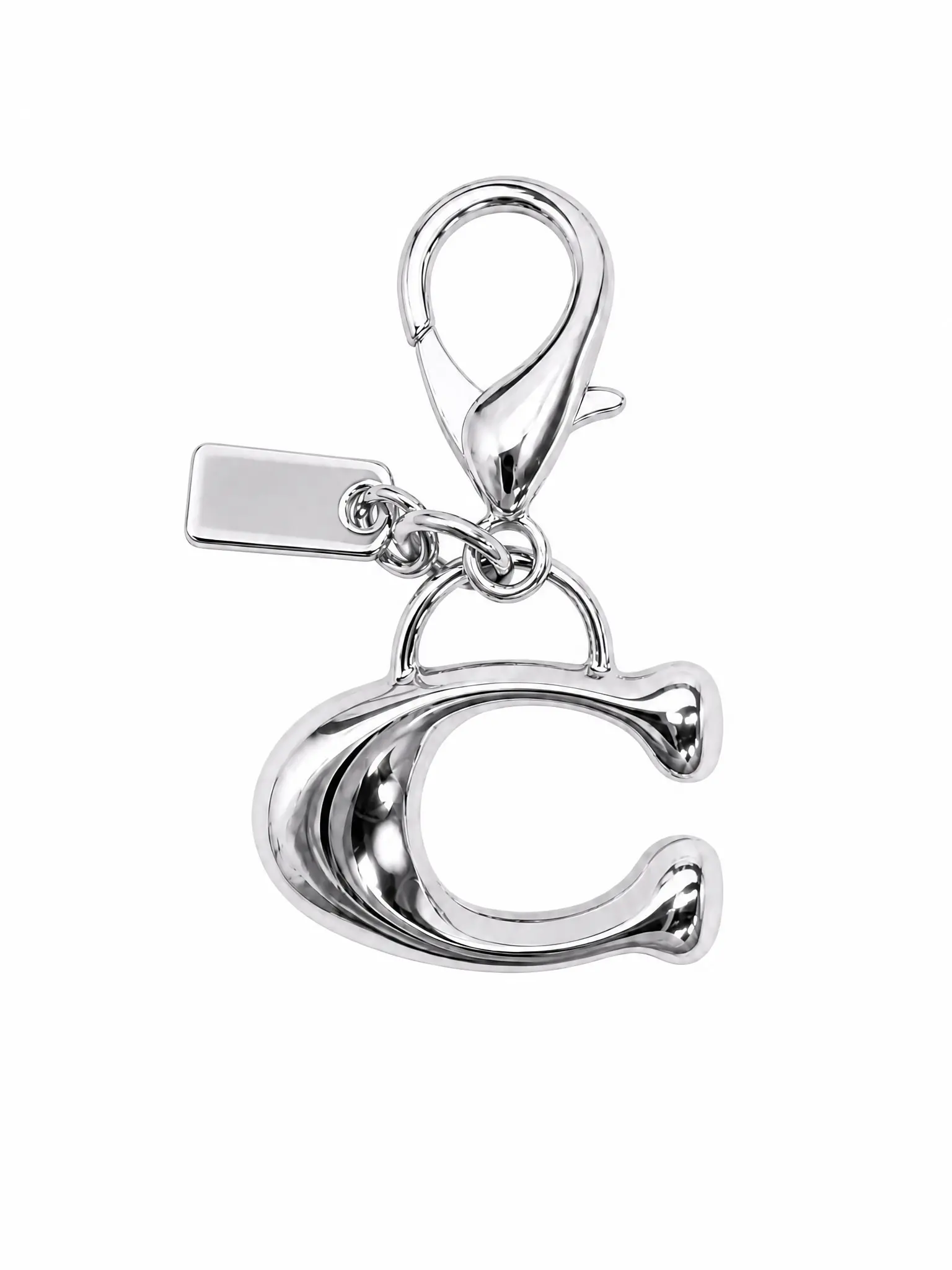 Letter C Metal Keychain Charm, Polished Silver Initial Alphabet Bag ...