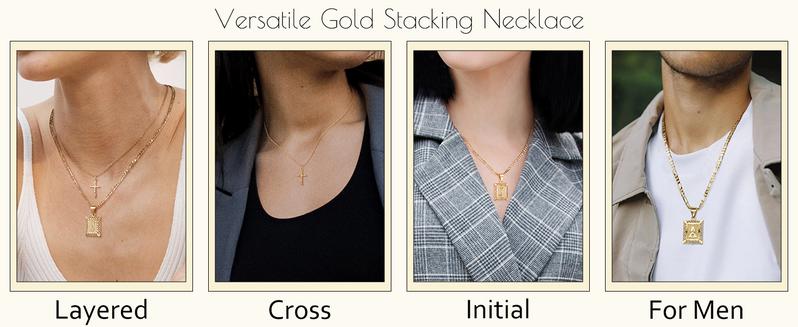 Gold Layered Initial Cross Necklace, 14K Gold Plated Layering Square ...