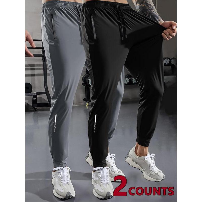 Men's Solid Pocket Drawstring Stretchable Jogger Pants, Zipper Pants ...