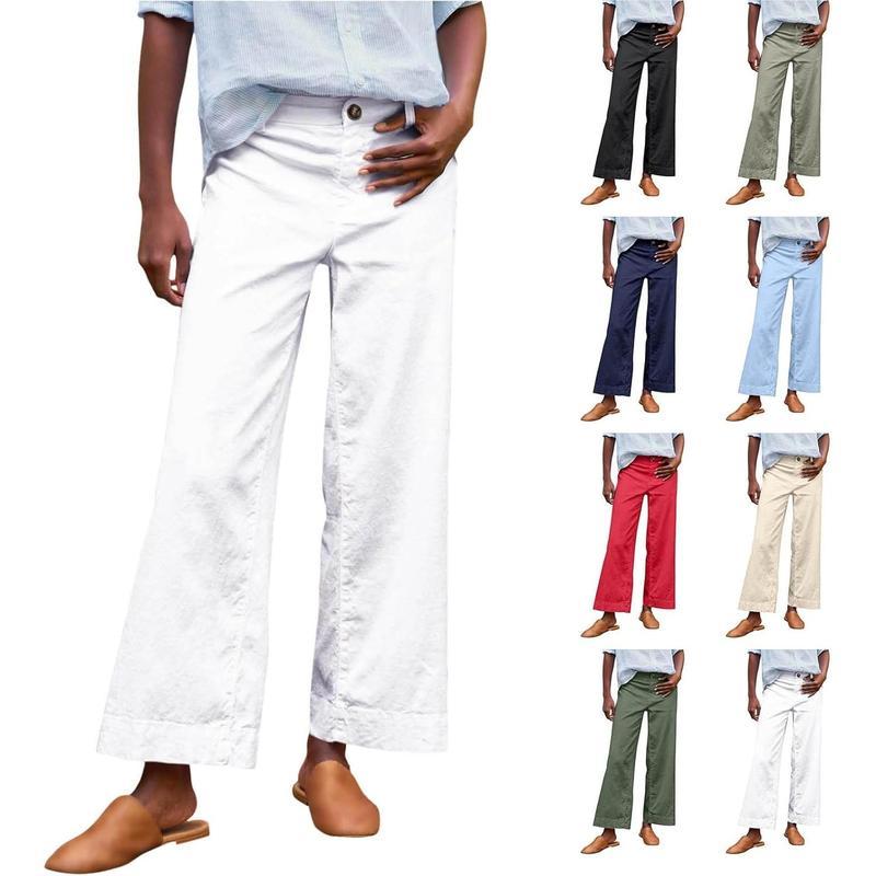 Cropped Linen Pants for Women Spring Summer Straight Leg Slacks Casual ...