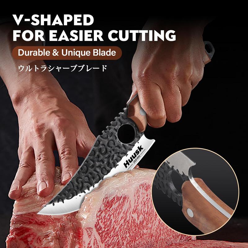 Huusk Knives, Viking Knife with Sheath - Hand Forged Butcher Knife for ...