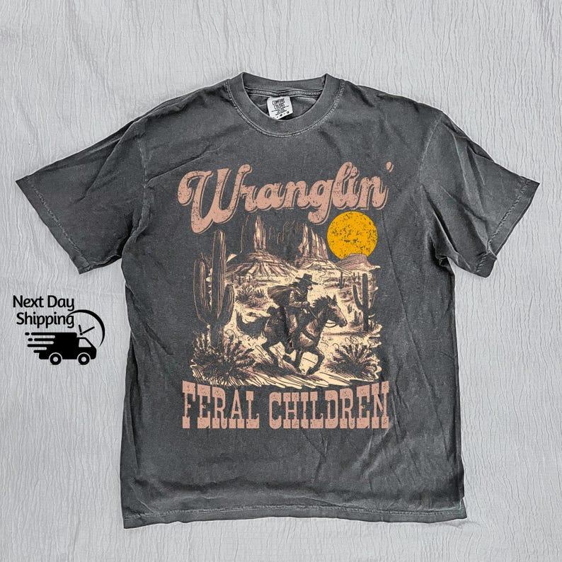 Retro Wranglin' Feral Children Raccoon 90s Western Graphic Shirt ...