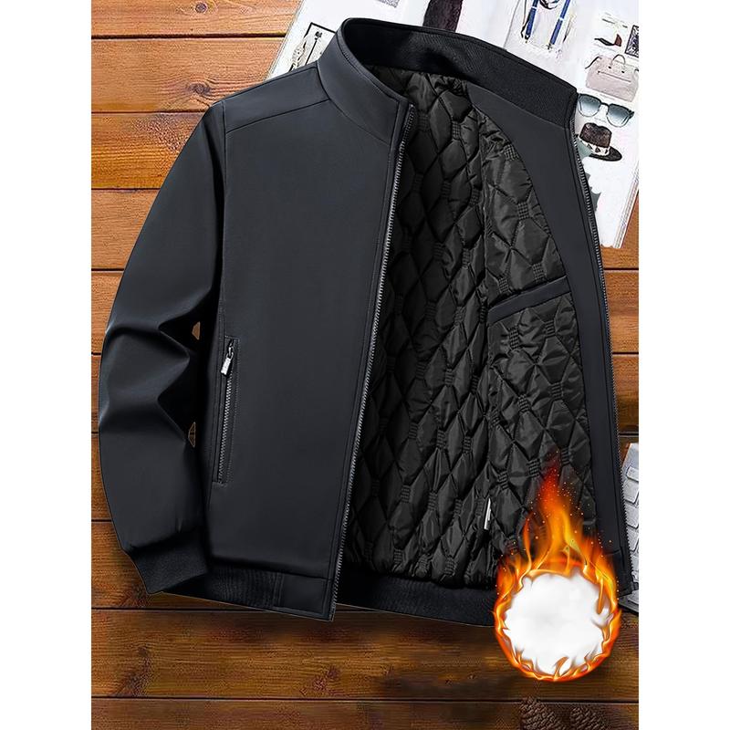 Men's Casual Solid Zip-up Small Stand Collar Windbreaker Thermal Jacket ...