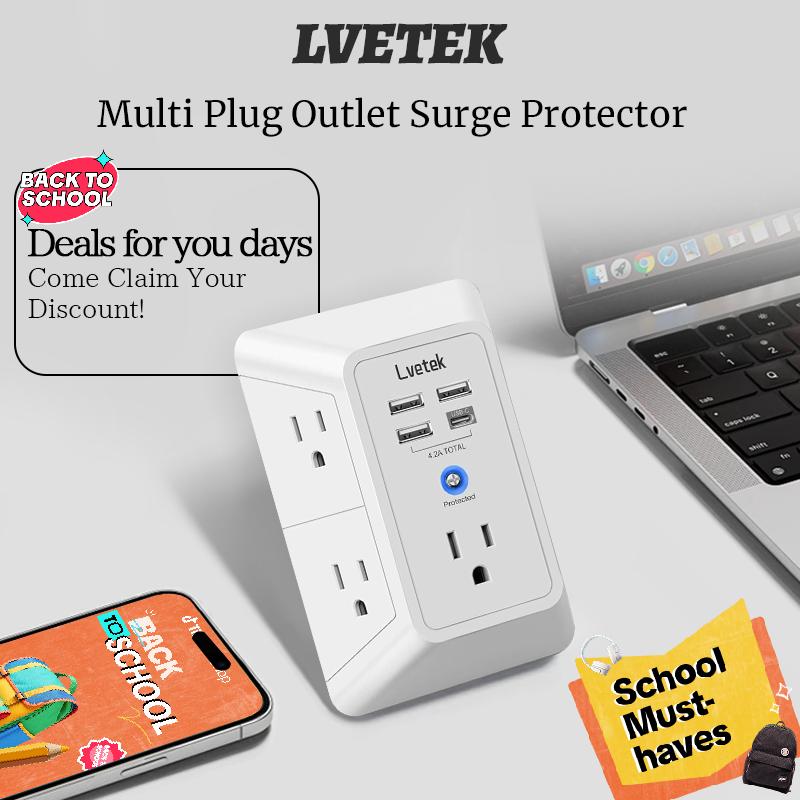 USB Wall Charger Surge Protector，LVETEK 5 Outlet Extender with - TikTok ...
