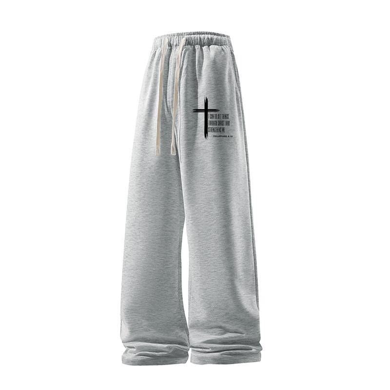Men's Grey Polyester Sweatpants - American Streetwear, Loose Fit ...