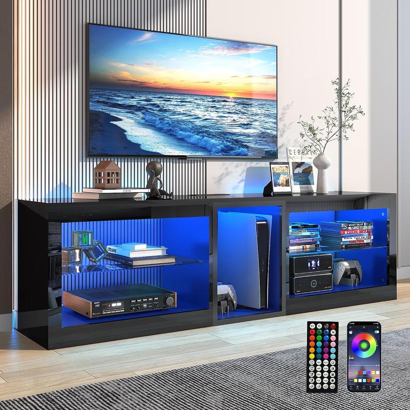 63 Inch LED TV Stand with Adjustable 60,000 Color LED Light/Outlet ...
