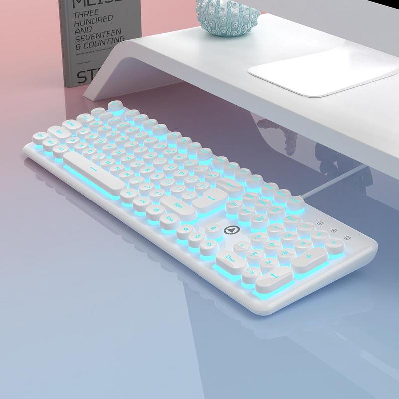 USB-A Luminous Keyboard, Round Wired Keyboard, Ergonomic Keyboard for ...