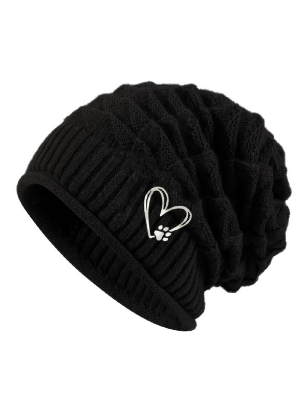 Women's Heart Claw Print Knit Beanie, Elastic Winter Warm Hat ...