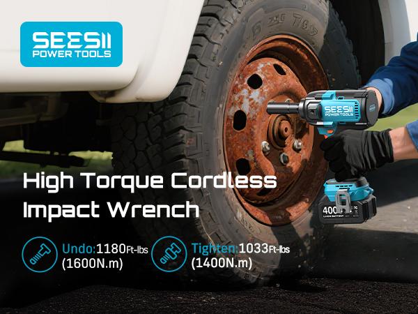 SEESII Upgraded Electric Impact Wrench w/ Detachable Handle - 1180 Ft ...