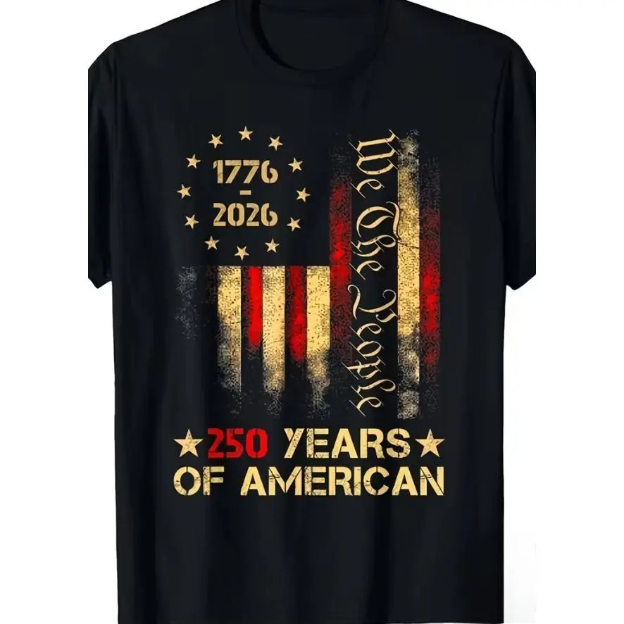 250 Years of American 1776-2026 We The People Flag Graphic Oversized T ...