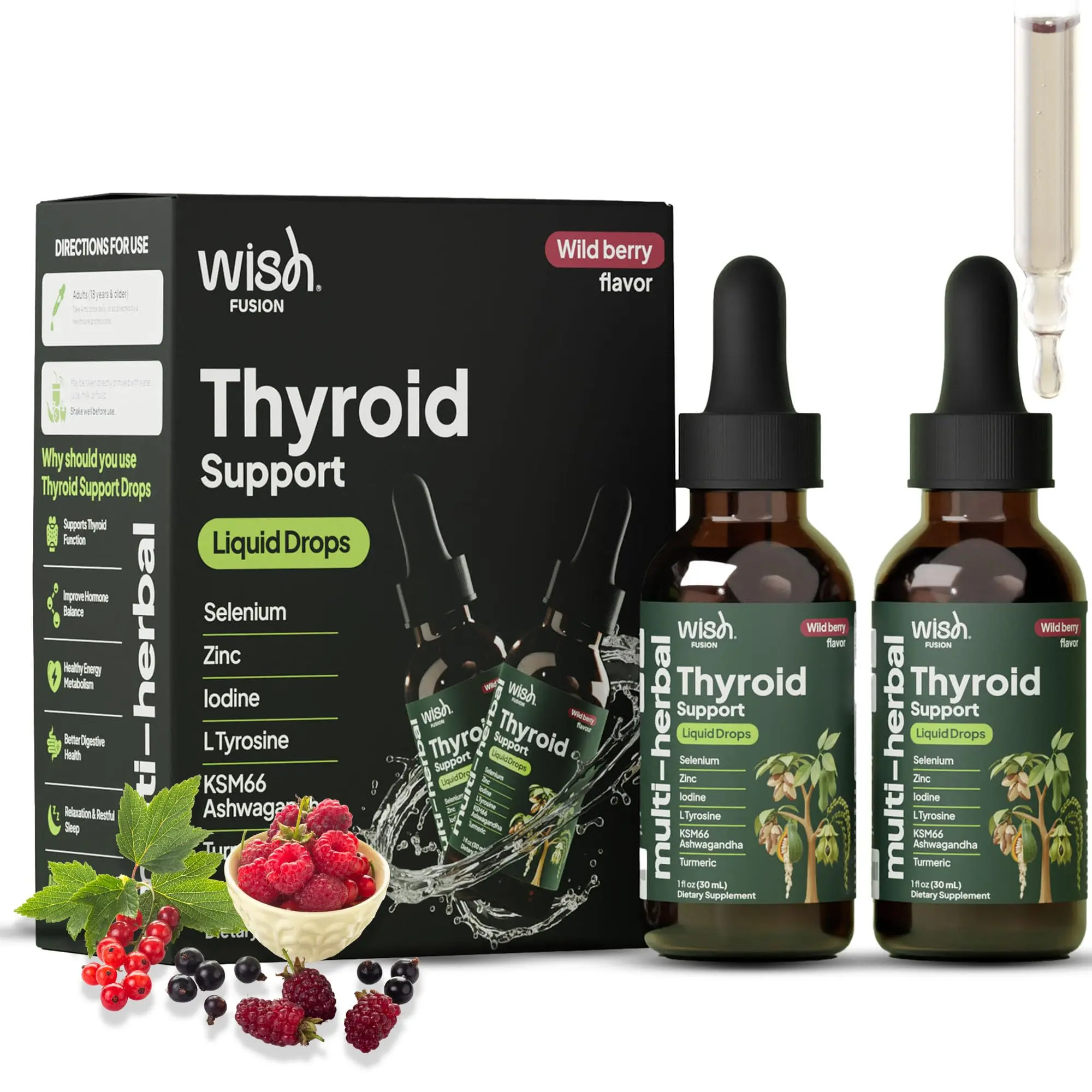 Wish Fusion Thyroid Support Drops, 2 Pack Liquid Selenium & Iodine ...
