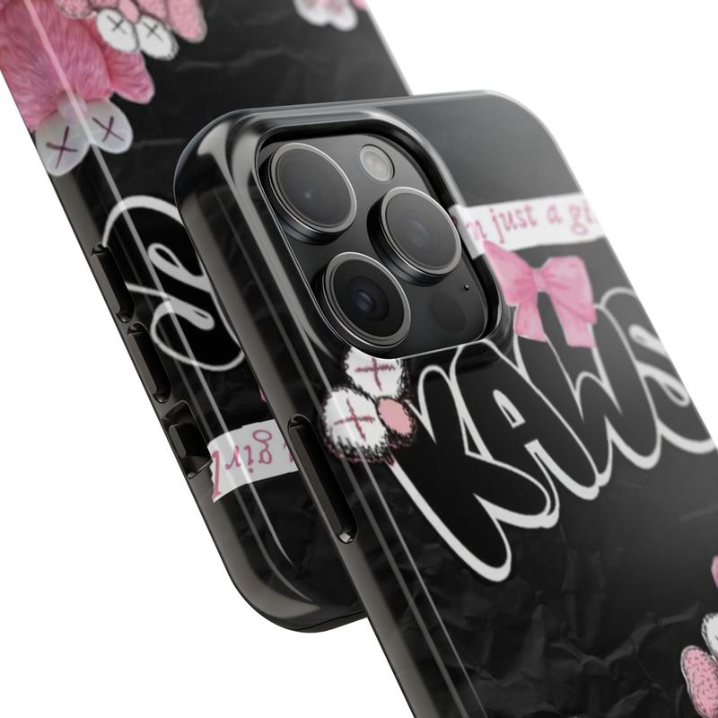 Kaws Graffiti Style Pink Bow Shockproof Case for iPhone 16 Plus Cover ...