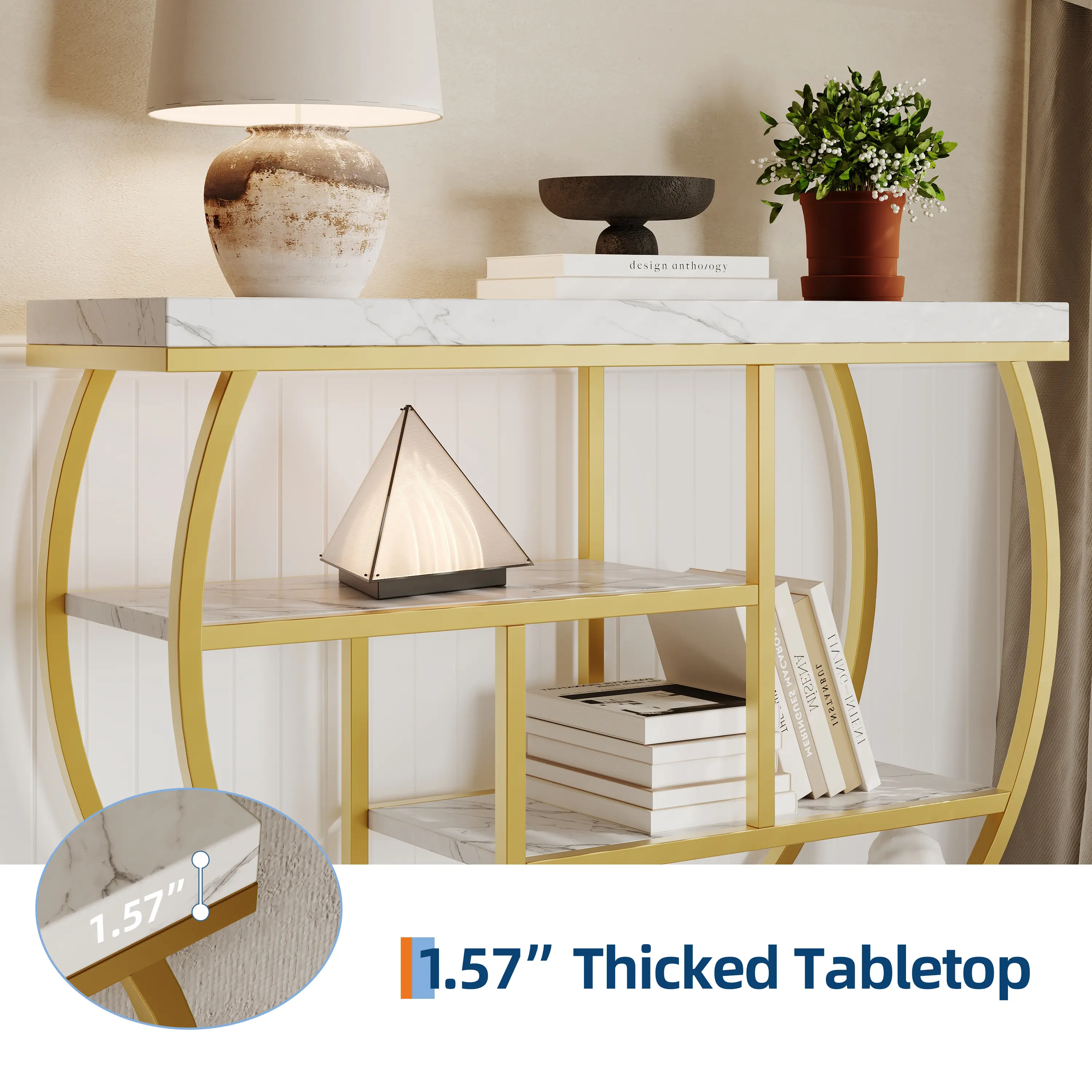 39" Narrow 4-Tier Farmhouse Console Table - Circle Base Wooden Sofa ...
