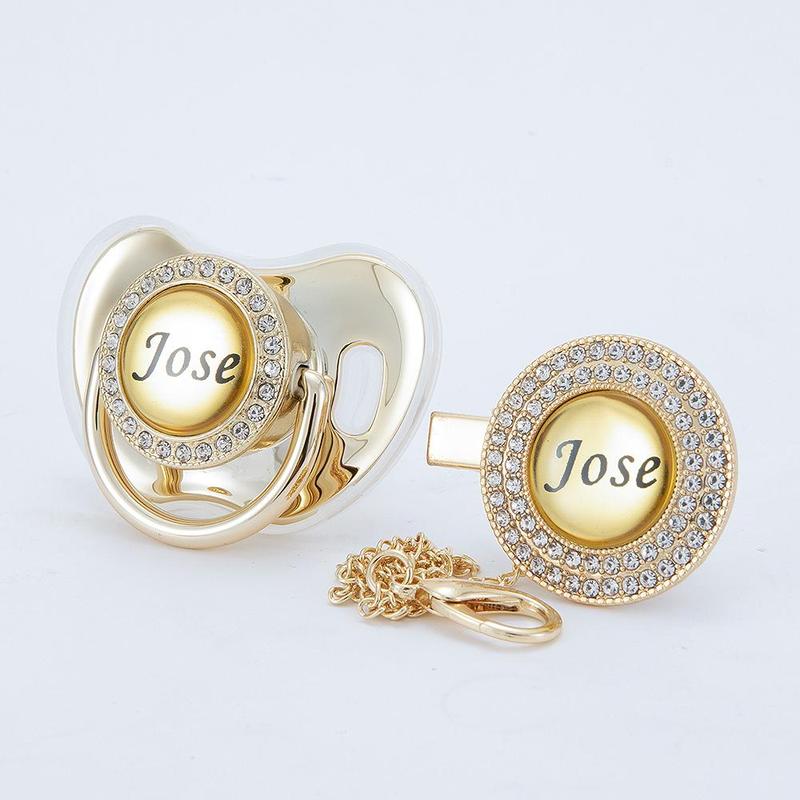 MIYOCAR Custom Gold Bling Baby Pacifier with Personalized Clip Bling ...