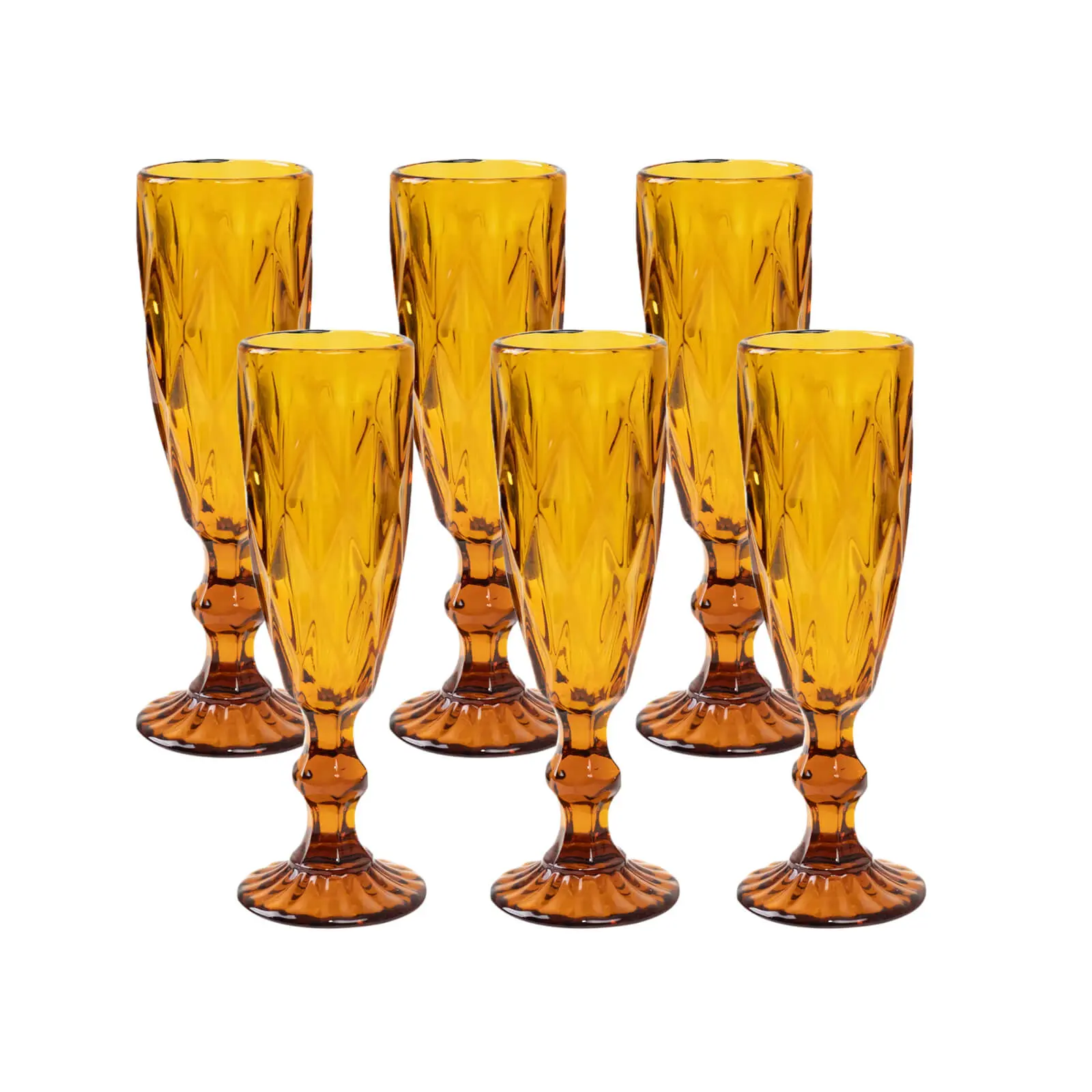 6-Pack Crystal Cut Champagne Flute Glasses 6oz Textured Design ...