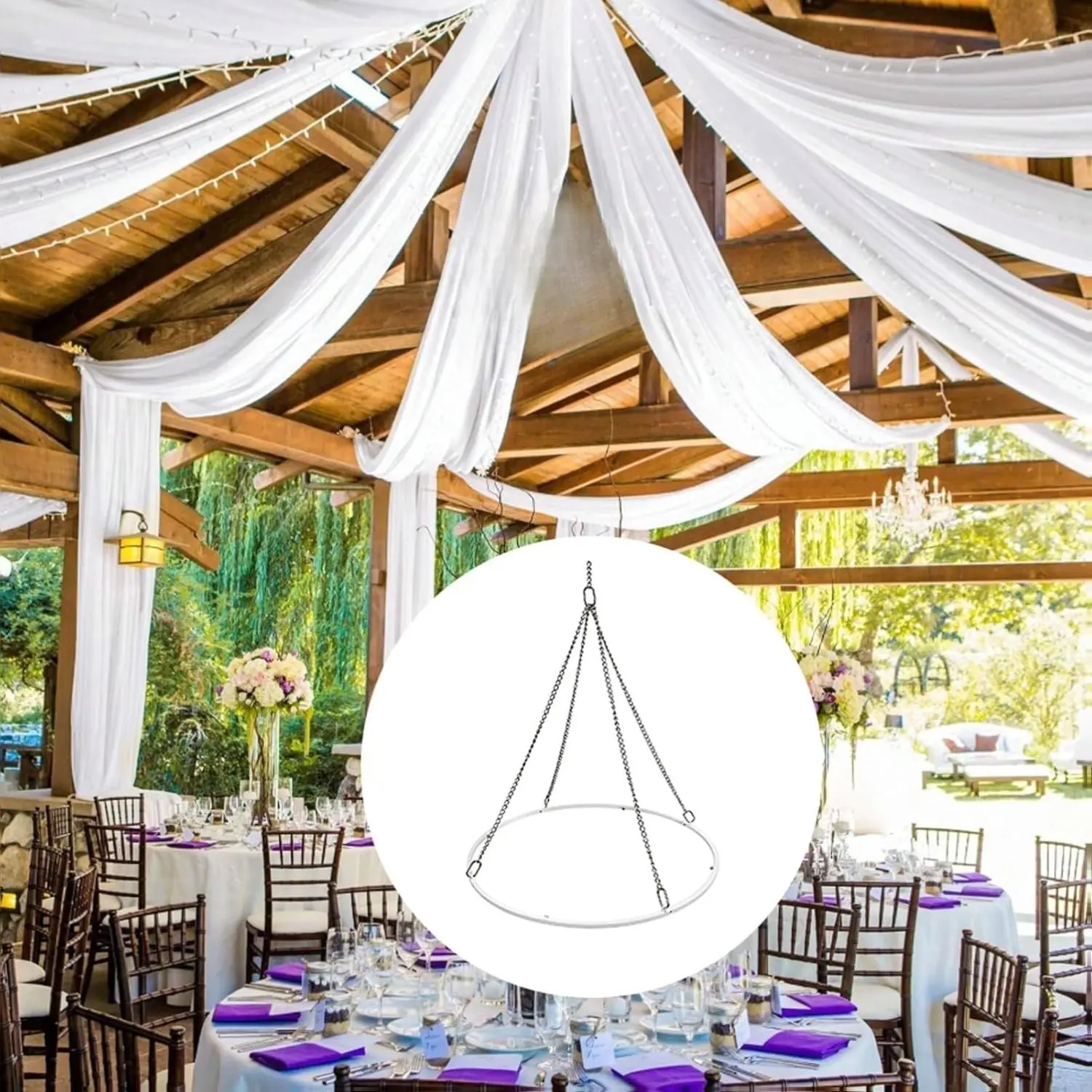 Ceiling Draping Hanging Kit, 24 Inch Round Ceiling Canopy Hoop Hardware ...