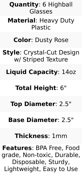6-Pack Transparent Plastic Highball Drink Glasses 14oz, Crystal Cut ...