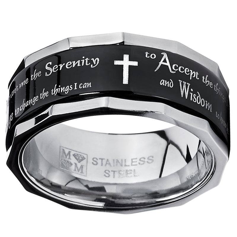 Men's Black Stainless Steel Religious Cross Serenity Prayer Spinner ...