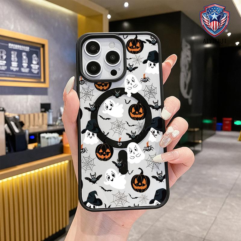 Halloween Ghost Pumpkin Bat Pattern Magnetic Phone Case for iPhone 15 ...