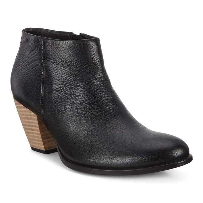 Ecco Women's Black Leather Western Water Resistant Ankle Booties ...