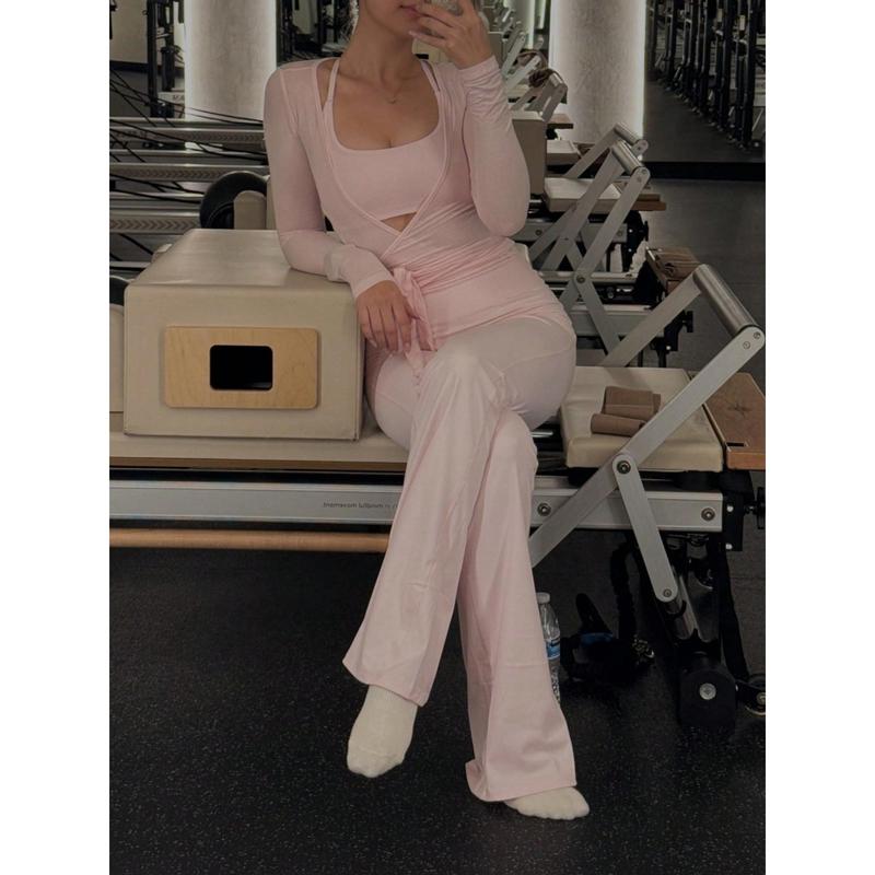 Yoga Sets Y2k Two Piece Workout Sets For Women Casual Solid Color Long ...