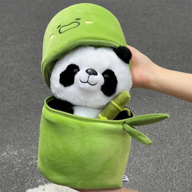 Cute Panda Plush Toy with Bamboo Cover Kawaii Panda Stuffed Toy Animal ...