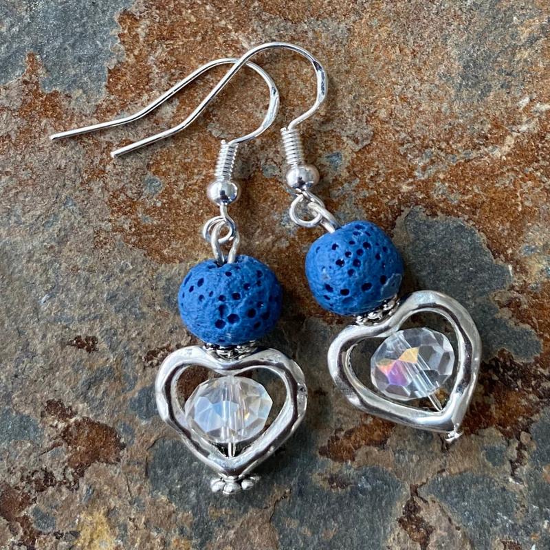 Diffuser Earrings, Heart Earrings, Lava Bead Earrings, Lava Stone ...