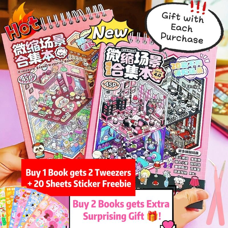 [2 Series of 45Page Scene Sticker Book] 25 Sticker Sheets+20 Miniature ...