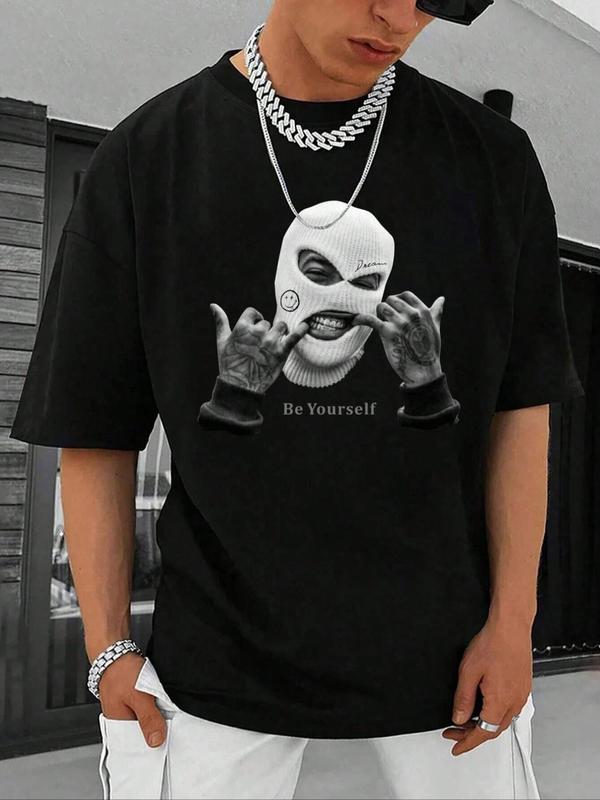 Men's Regular Fit Figure & Letter Print Drop Shoulder Tee, Street ...