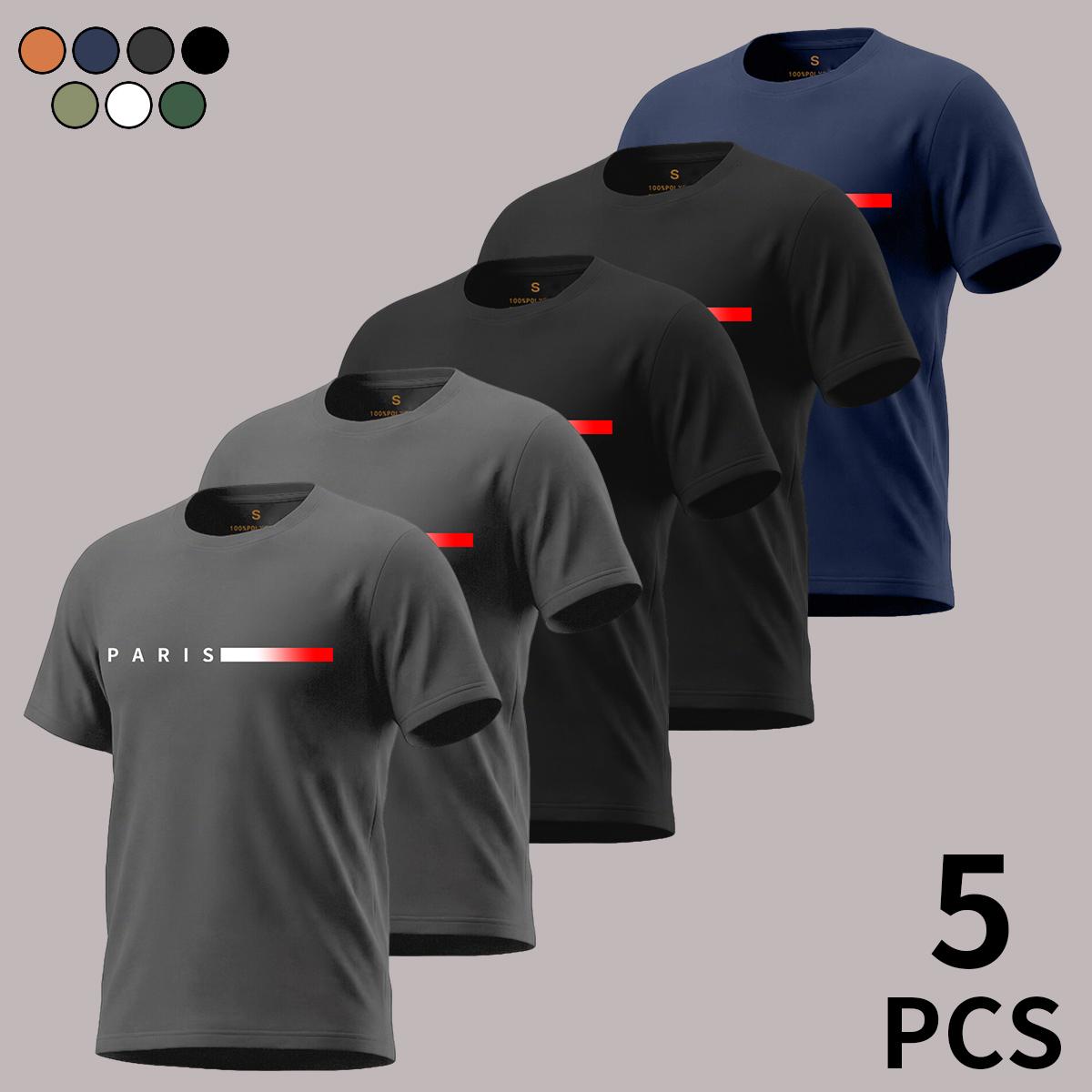Men’s 5-pack letter print T-shirts—casual, comfortable, versatile crew ...