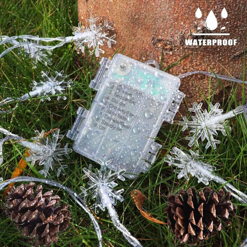 Blue Christmas Decorations Snowflake Lights, 20 FT 40 LED Battery ...