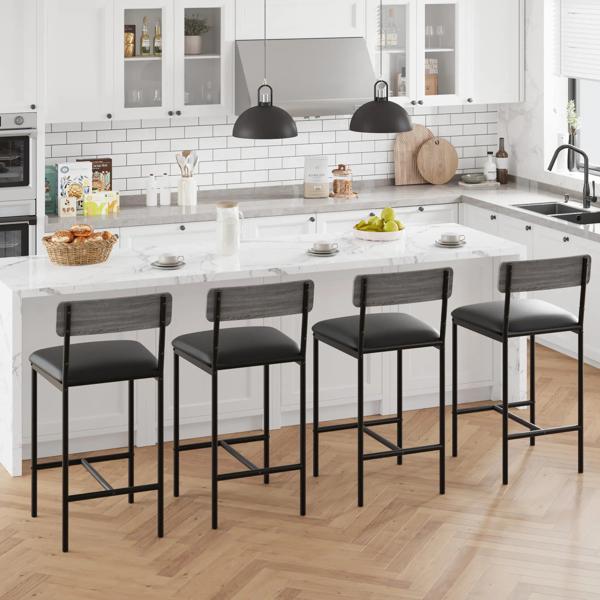 Bar Stools Set of 2 – Upholstered Counter Height with Backrest ...
