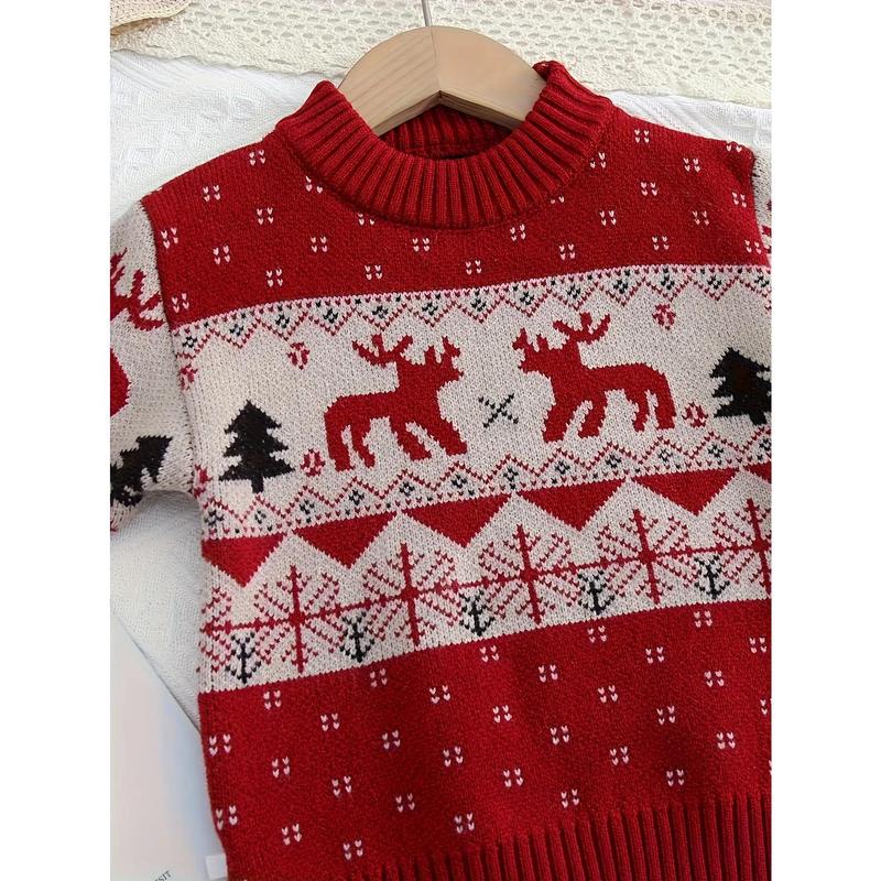 Boys' Festive Christmas Tree Sweater - Cozy Red Pullover with Snowflake ...