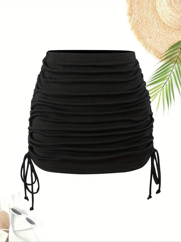 Women's Solid Ruched Drawstring Bodycon Skirt, Casual Fashion Short Skirt for Daily Outdoor Wear ...