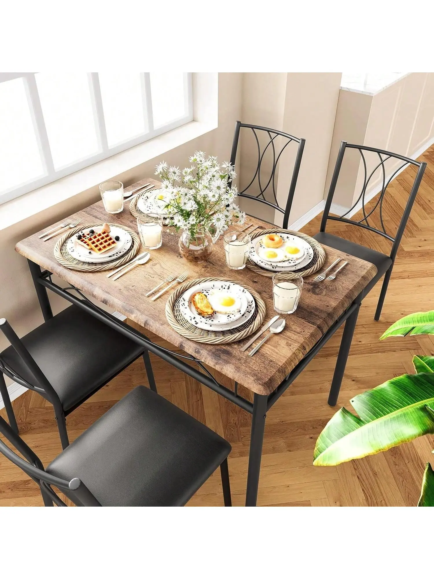 Gaomon Rustic Black Rectangular 4-Piece Dining Set (Dining Table Set of ...
