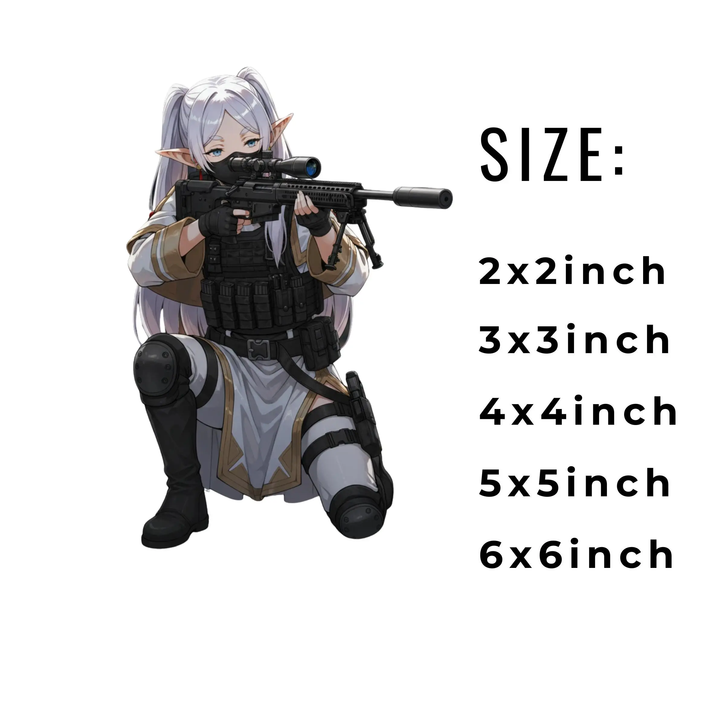 Sniper Frieren Waifu Sticker, Frieren Tactical Girl Sticker, Military ...