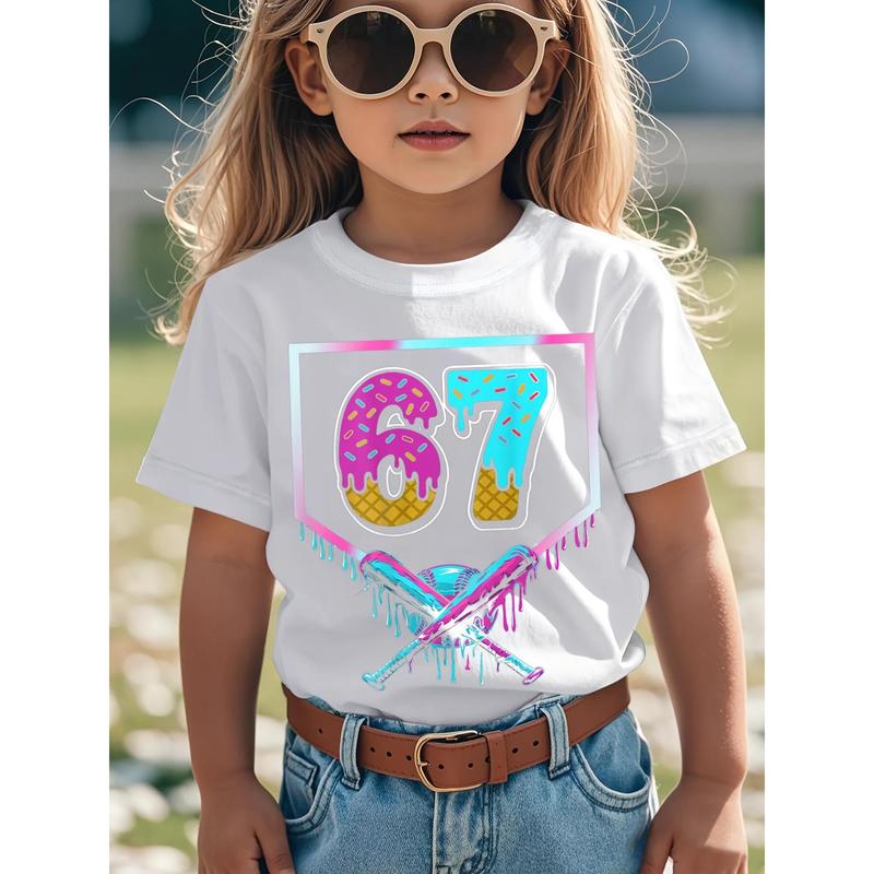 Boys' 67 Number & Ice Cream Drip Graphic T-Shirt - Short Sleeve Casual ...