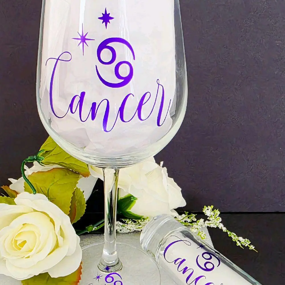 Cancer Zodiac Drinkware Gift Set – Purple Water Sign Edition Glass ...