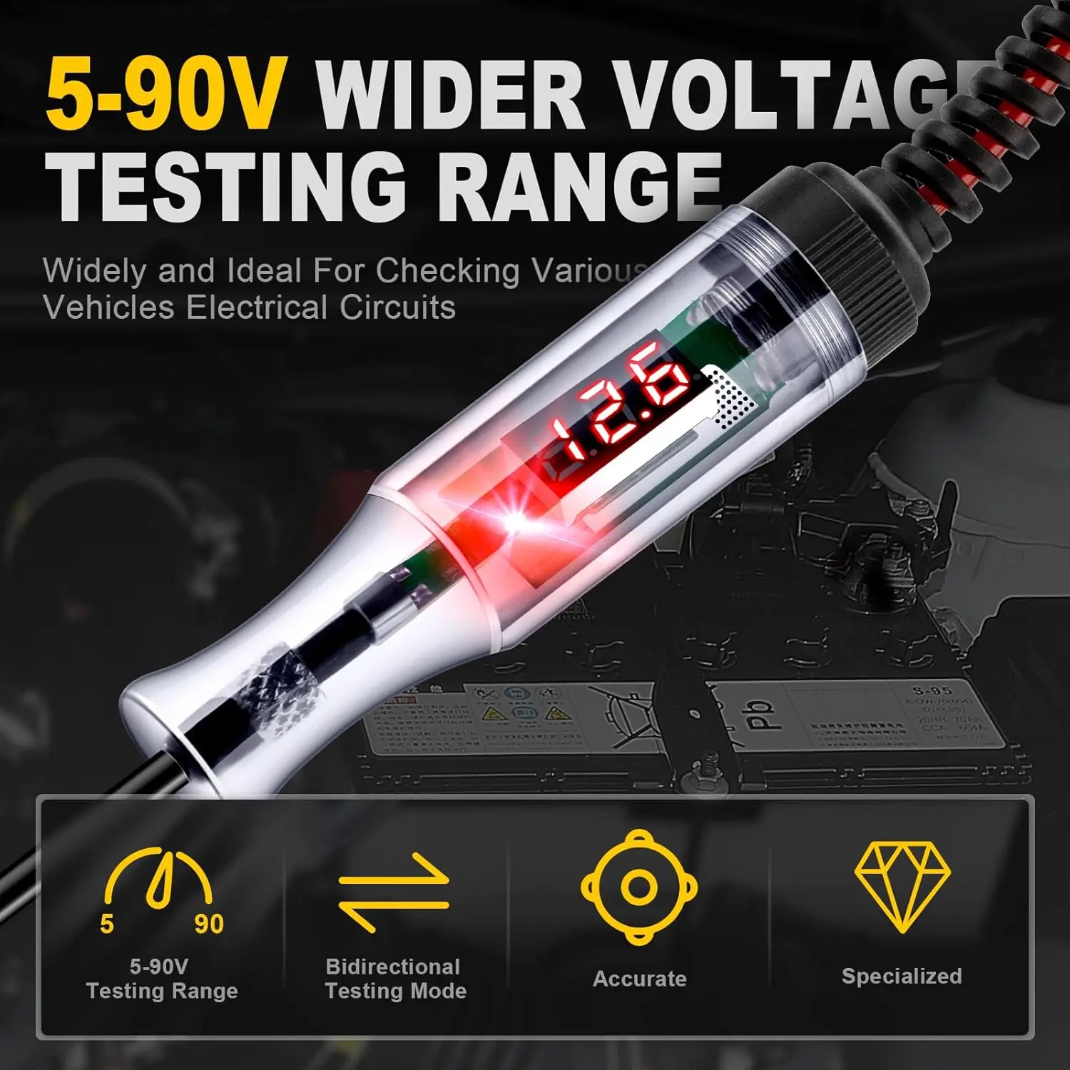 Automotive Test Light 5-90V Digital LED Circuit Tester with Display ...