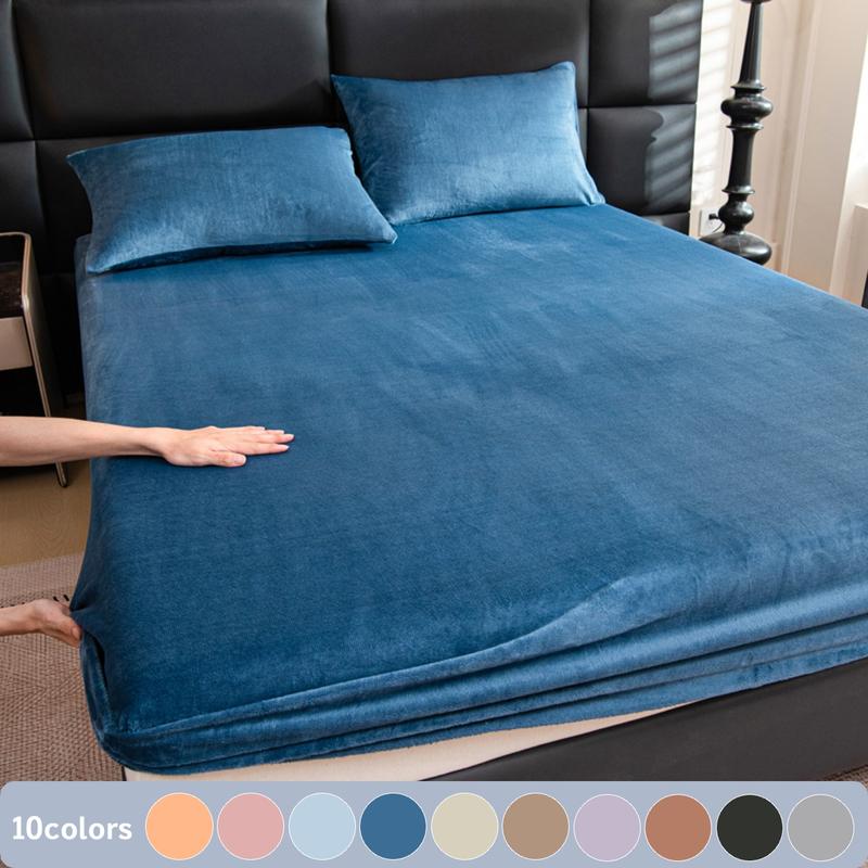 2pcs/3pcs Warm Solid Color Mattress Protector & Fitted Sheet Set, Soft ...