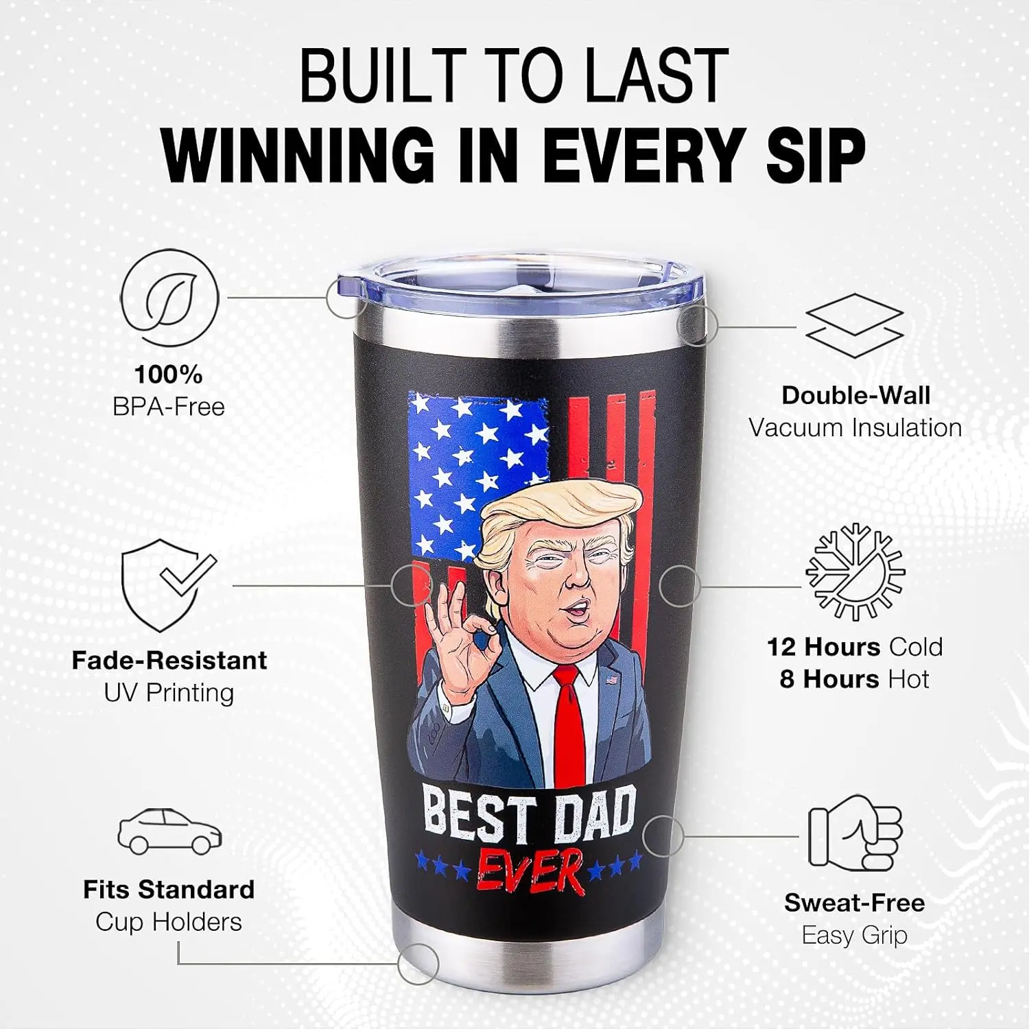 Funny Best Dad Ever Printed Tumbler, 20oz Insulated Stainless Steel Cup ...
