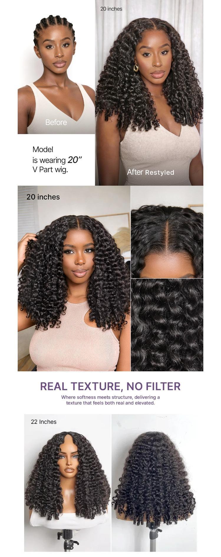 True Scalp V Part 180% Density Burmese Curly Finger Coil Ends Glueless ...
