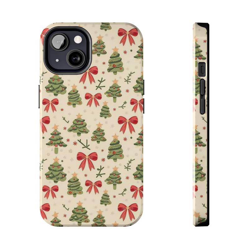 Christmas Tree Phone Case, Cute Red Bow Holiday Phone Cover, festive ...