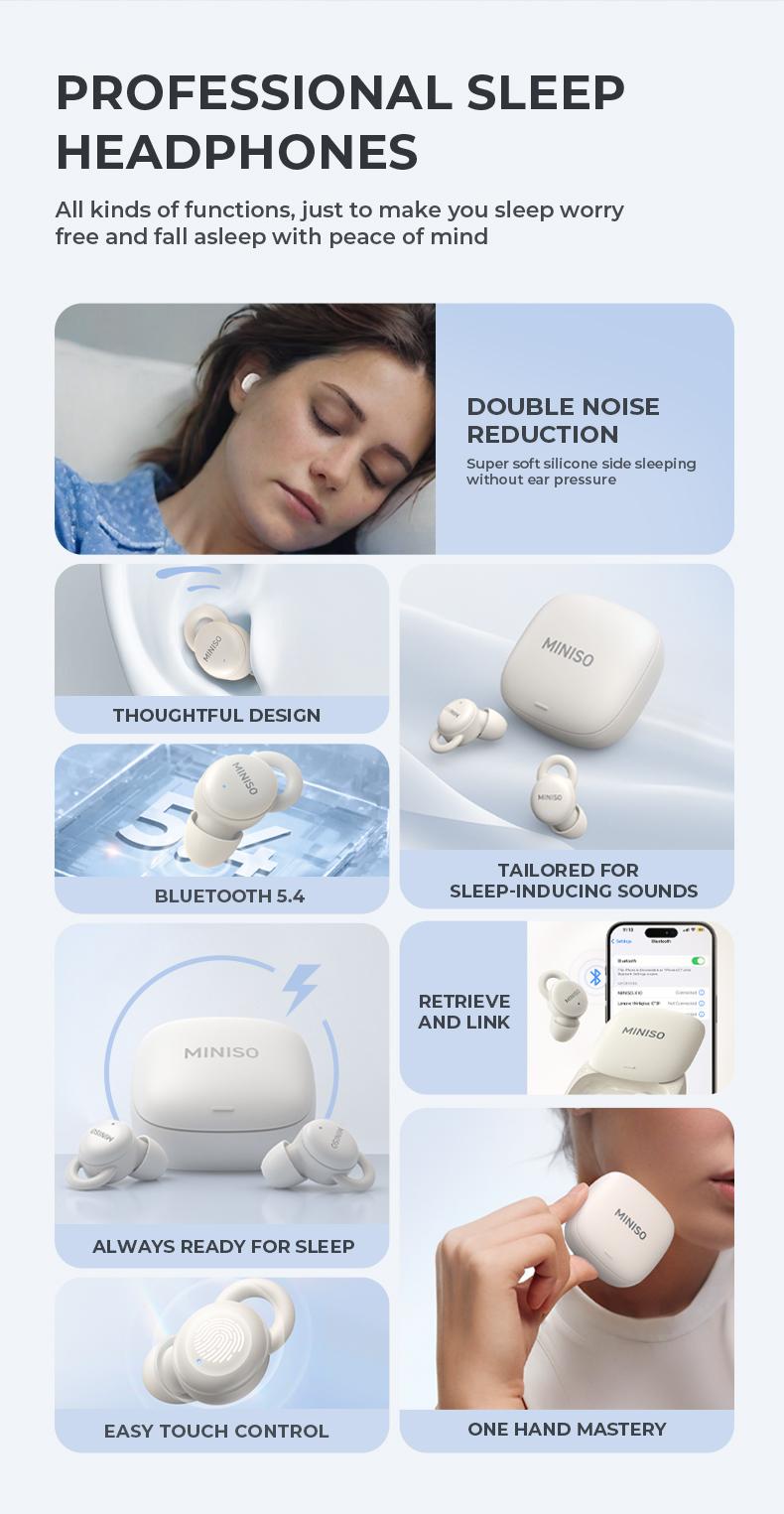 MINISO X10 Sleep Earbuds,Bluetooth Earphones,Wireless Earbuds,Touch ...