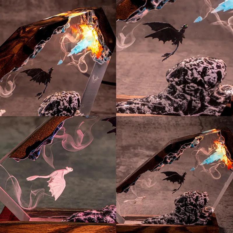 Handmade Resin Epoxy Lamp, Diorama 3D Cute Dragon Night Light, with ...