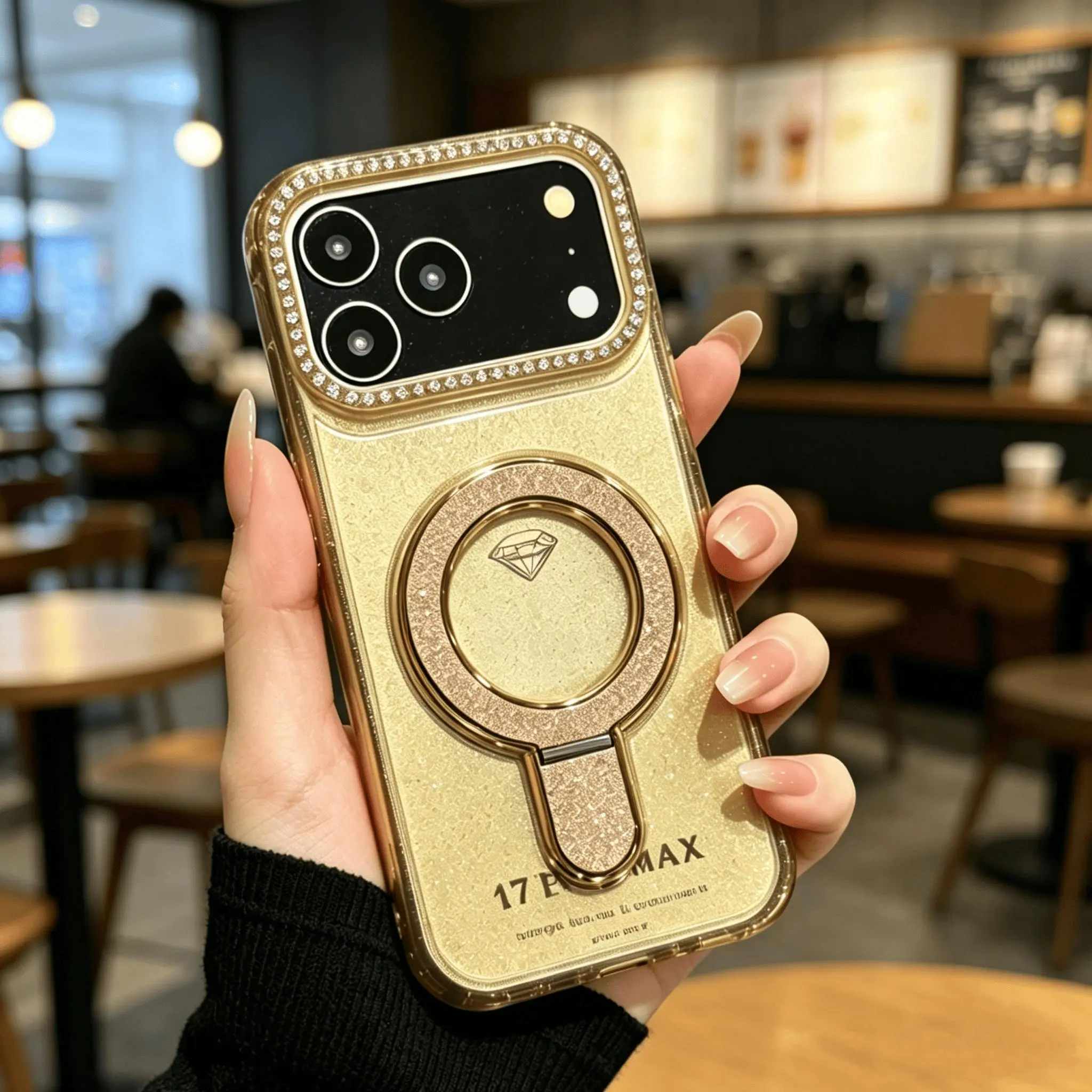 Bling Rhinestone Edge Phone Case with Metal Kickstand, Four-Corner ...
