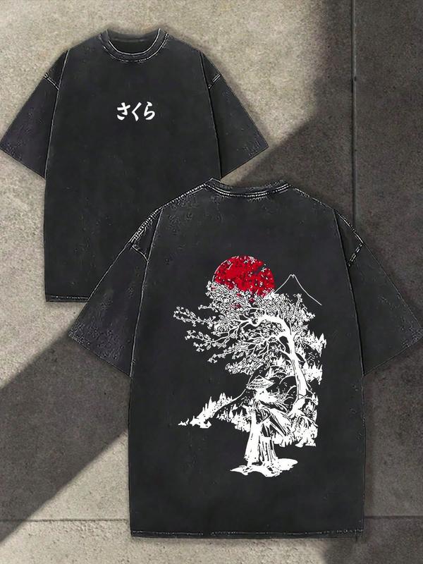 couple set230g Double-Sided Washed, Cherry Blossom Printed T-Shirt ...