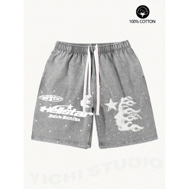 Hellstar Pattern Printing, Washed 100% Cotton Men'S Casual Shorts, Breathable And Comfortable ...