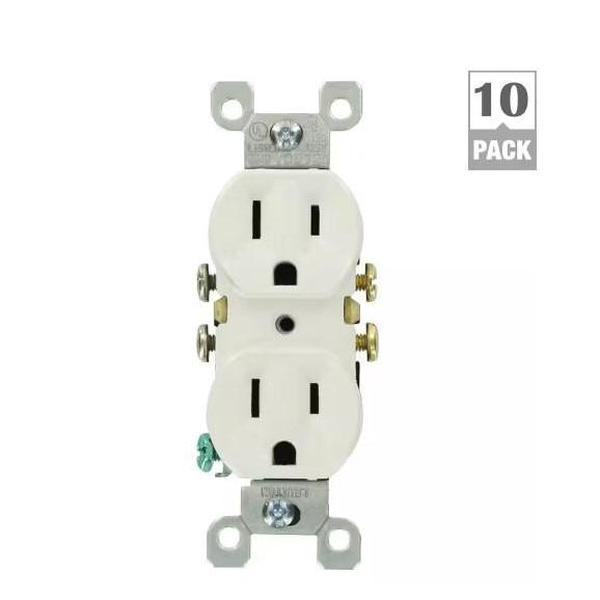 15 Amp Residential Grade Grounding Duplex Outlet, White (10-Pack ...