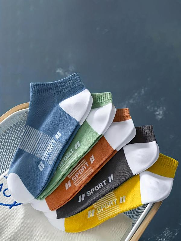 Men's 5 Pairs Casual Letter Print Ankle Socks, Contrast Color Knit Crew ...
